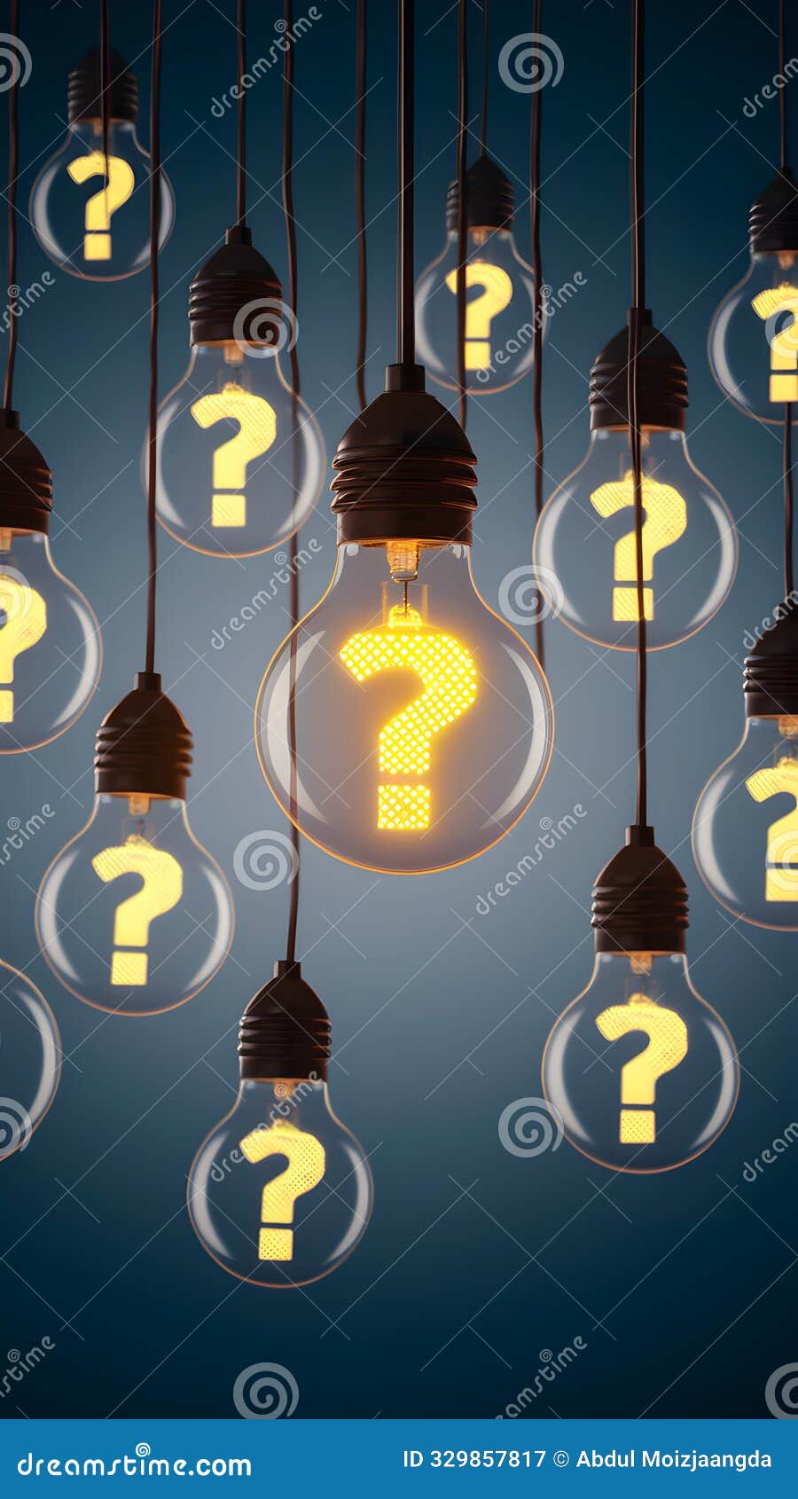 Light Bulbs with Question Marks, Connected by Wires, Symbolizing Ideas ...