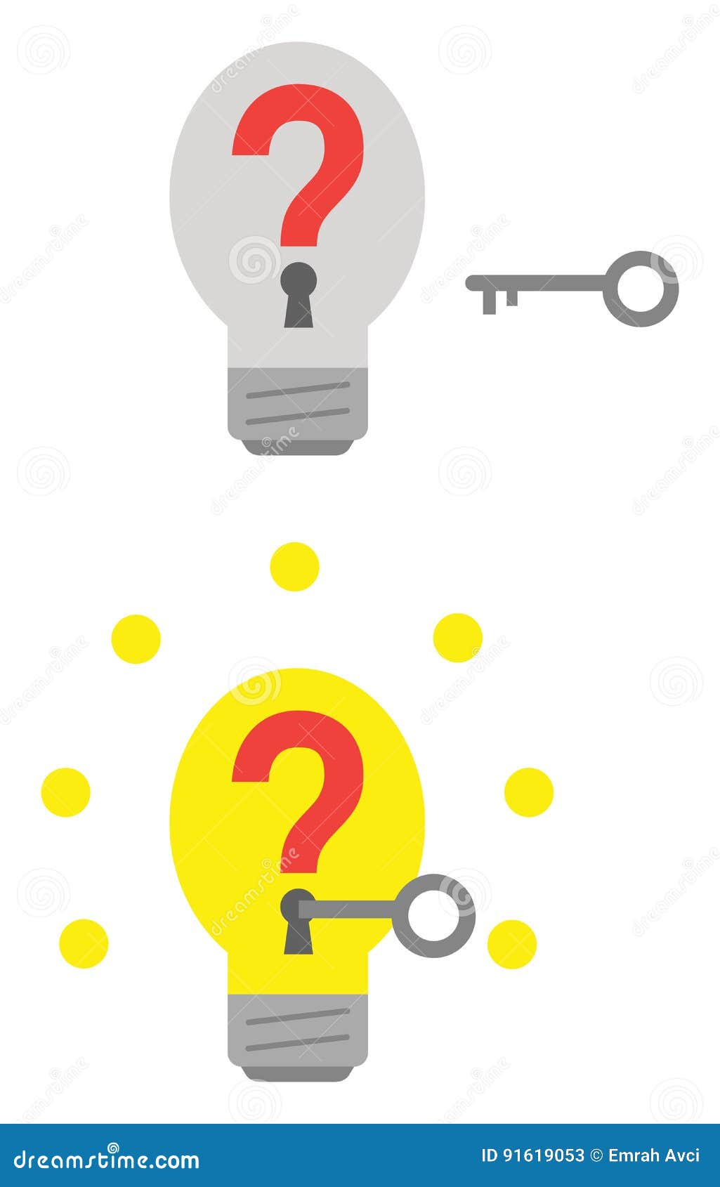 Light Bulbs with Question Marks and Keyholes and Key Unlocking Stock ...