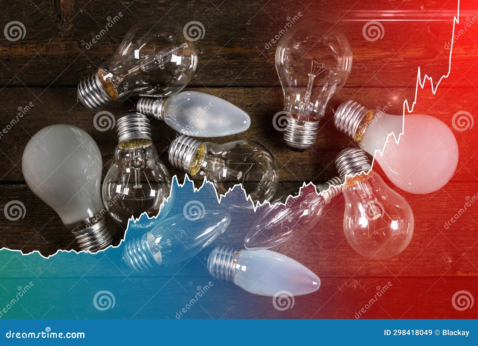Light Bulbs and Rising Chart of Electricity Price Stock Image - Image ...