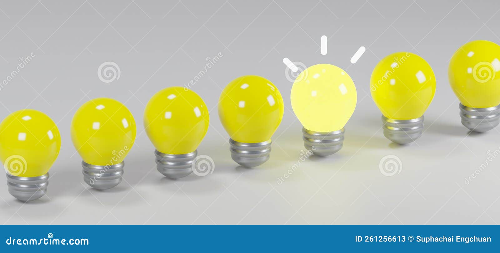 Light Bulbs in a Row with One Being on,.Leading the Pack, Ingenuity ...
