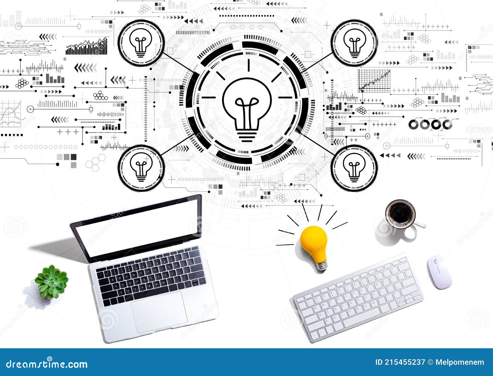 Light Bulbs Theme with Computers with a Light Bulb Stock Image - Image ...