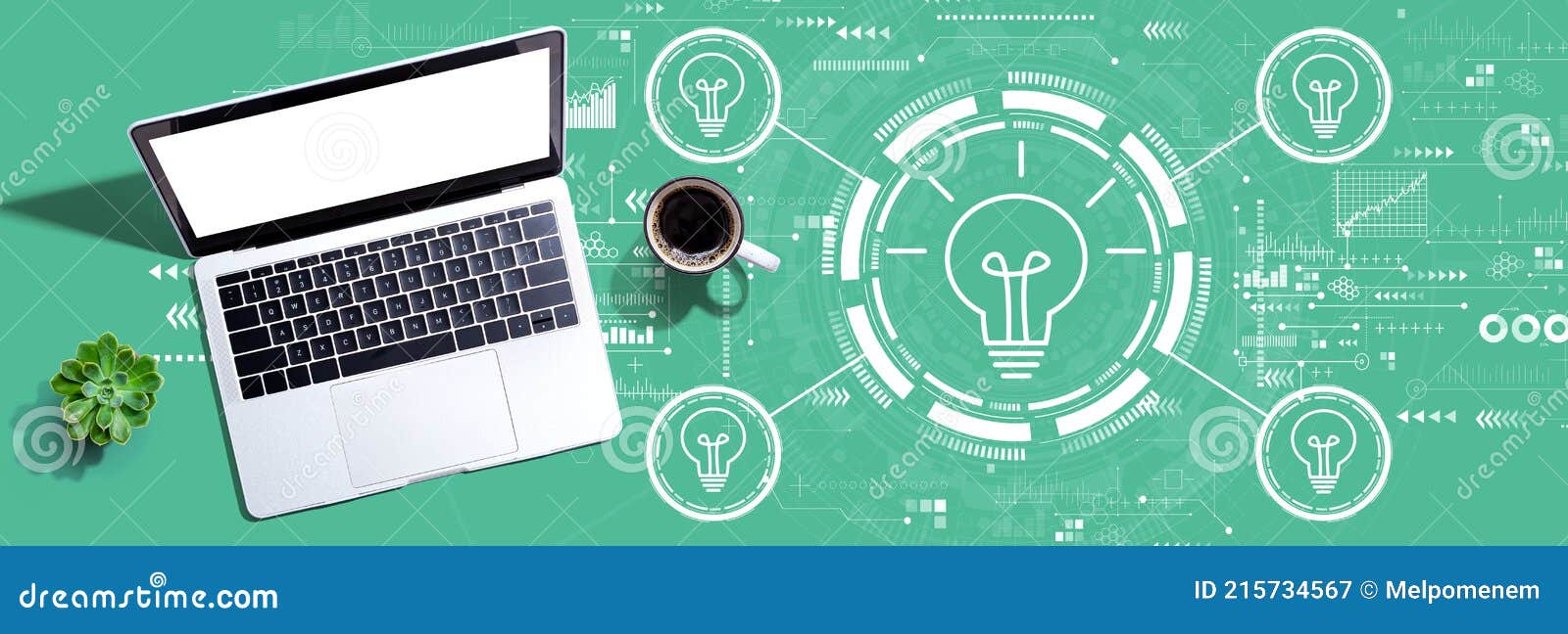 Light Bulbs Theme with a Laptop Computer Stock Image - Image of desk ...