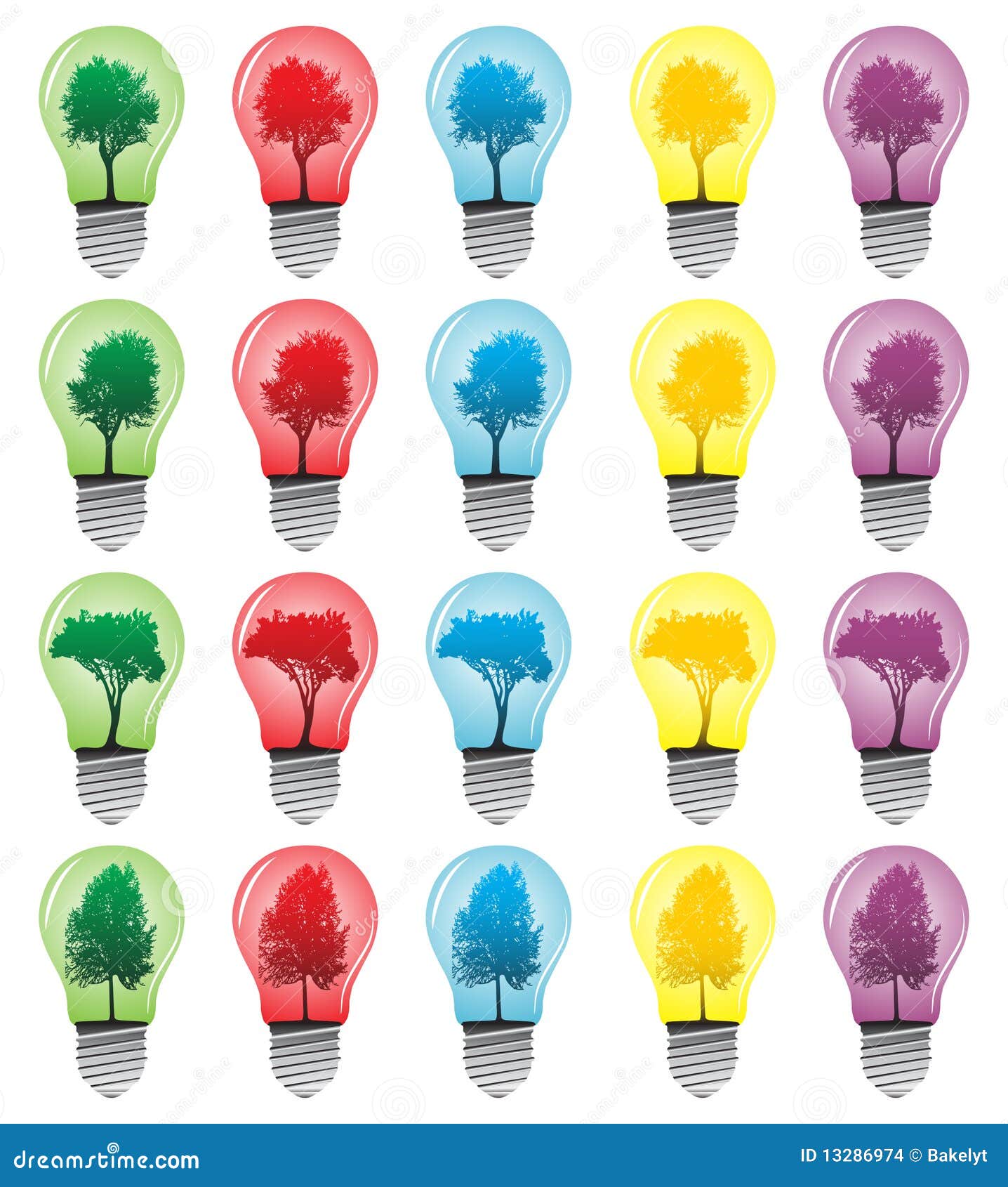 Light bulbs with trees stock vector. Illustration of energy - 13286974