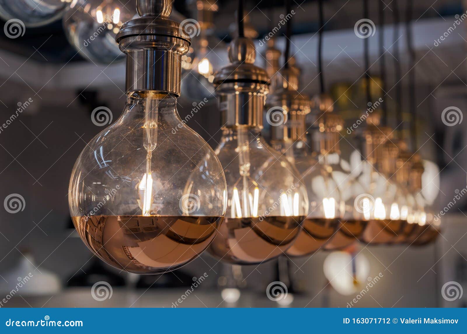 Light Bulbs in Vintage Style. Lamps in the Loft Interior Stock Photo ...