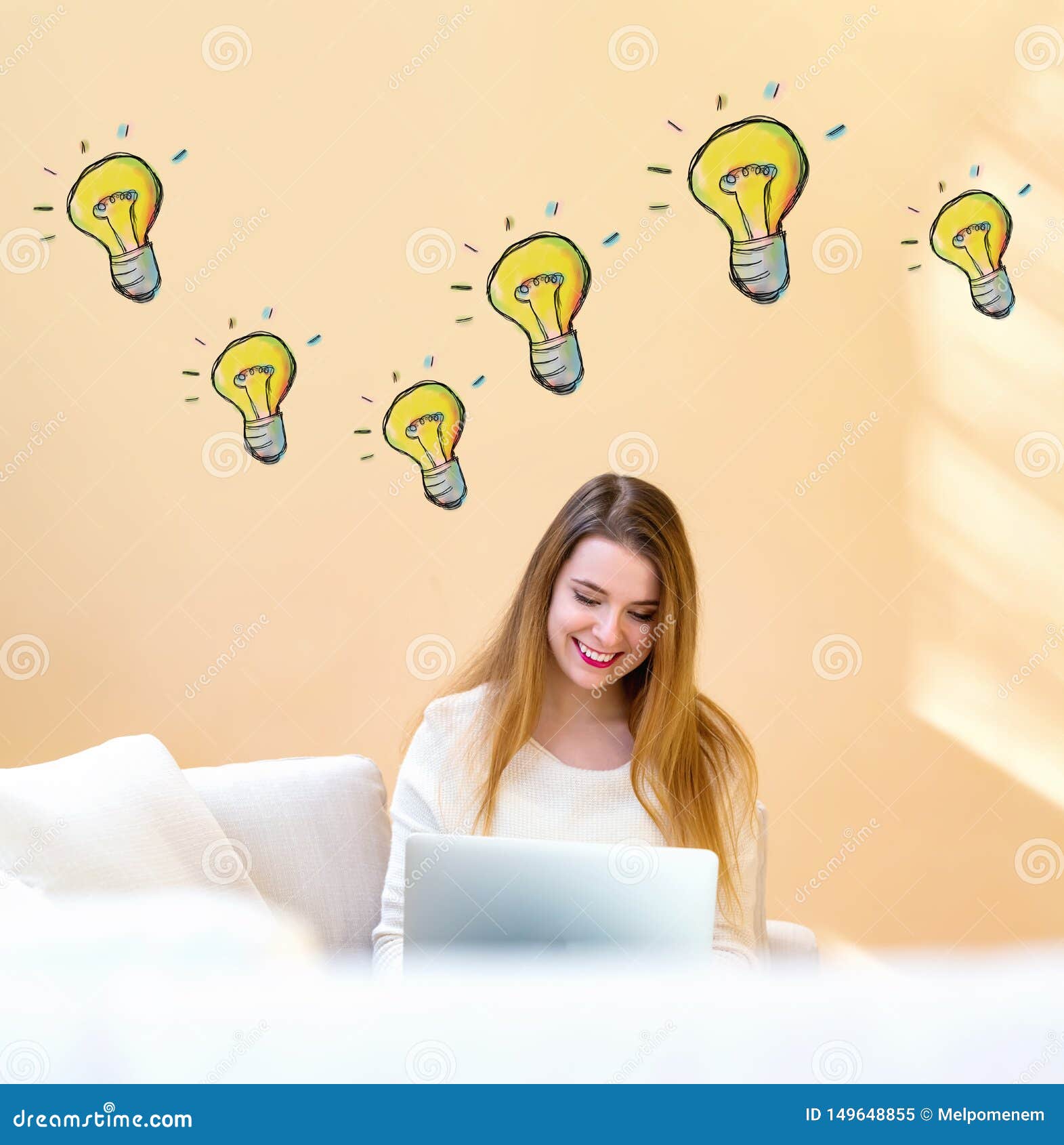 Light Bulbs with Woman Using Laptop Stock Image - Image of white, bulb ...