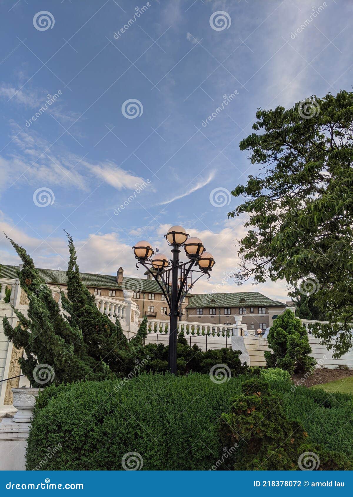Light Bushes Trees Blue Sky Clouds Stock Photo - Image of town, village ...