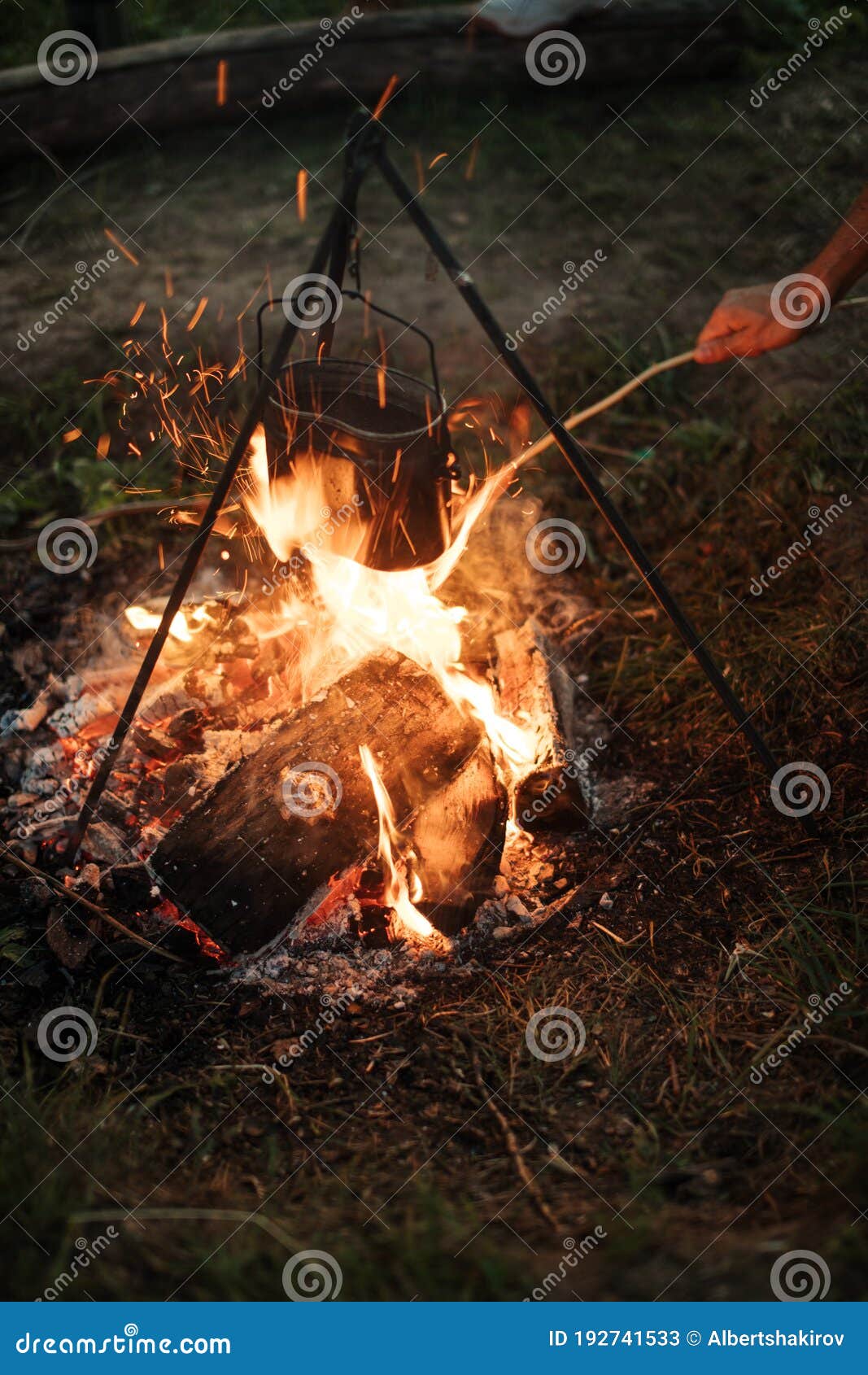 The Light of the Campfire. Blazing Bonfire Stock Image - Image of ...