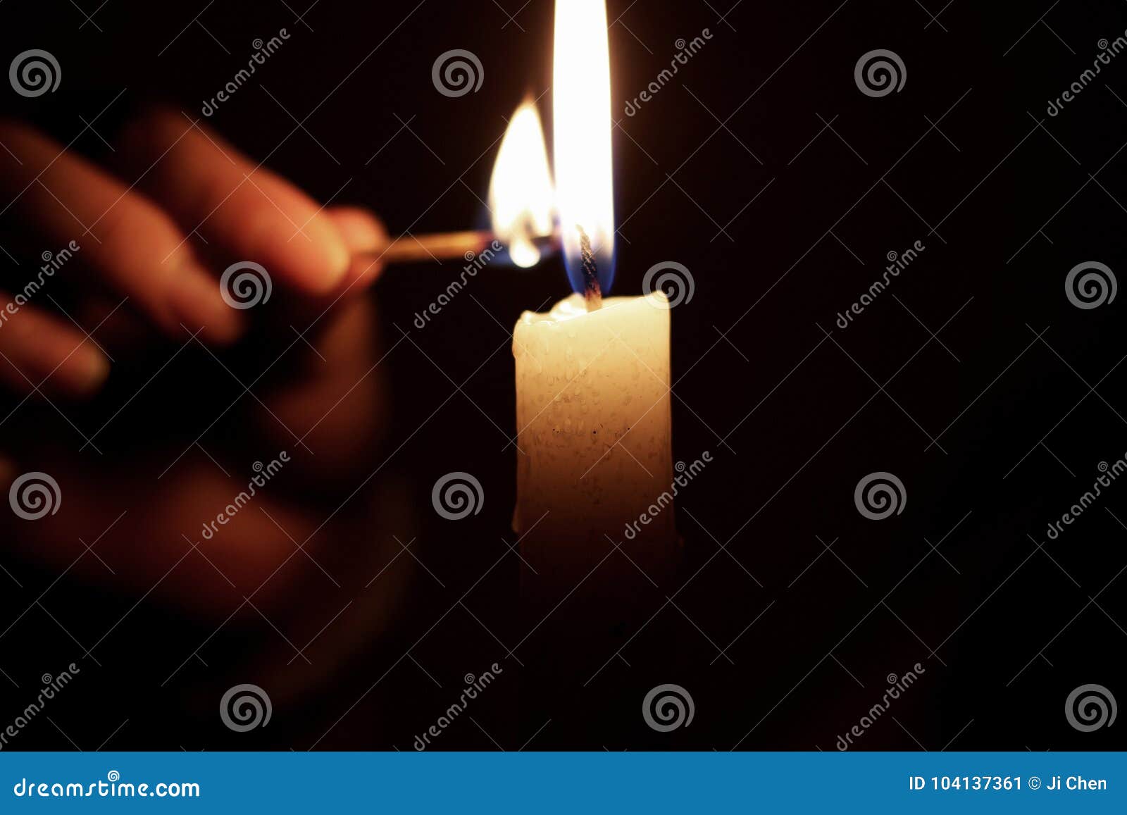 Light Candle in Darkness with Match Stock Image - Image of candlelight ...
