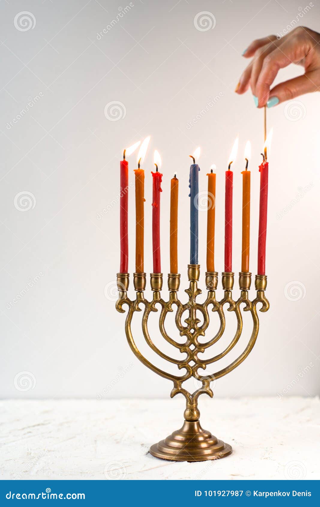 Light Candles on Chanukiah for the Holiday Side View Stock Image ...