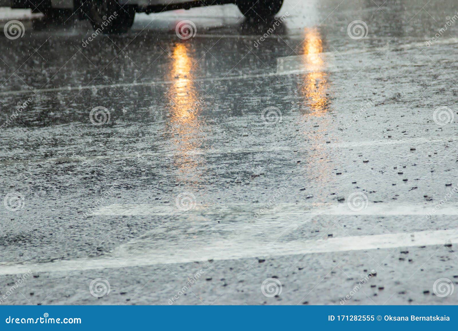 Light from Car Headlights Reflected on the Road Stock Image - Image of ...