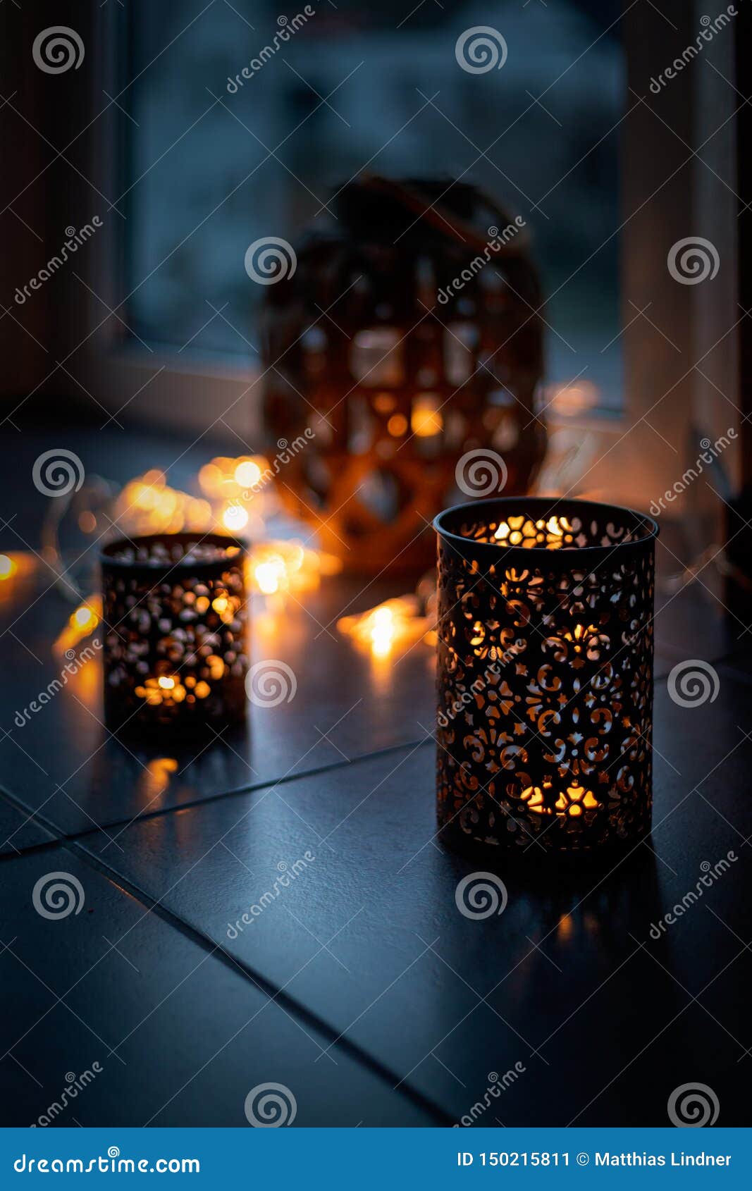 Light Chain and Candles Create a Cosy Atmosphere. Romantic Stock Image ...