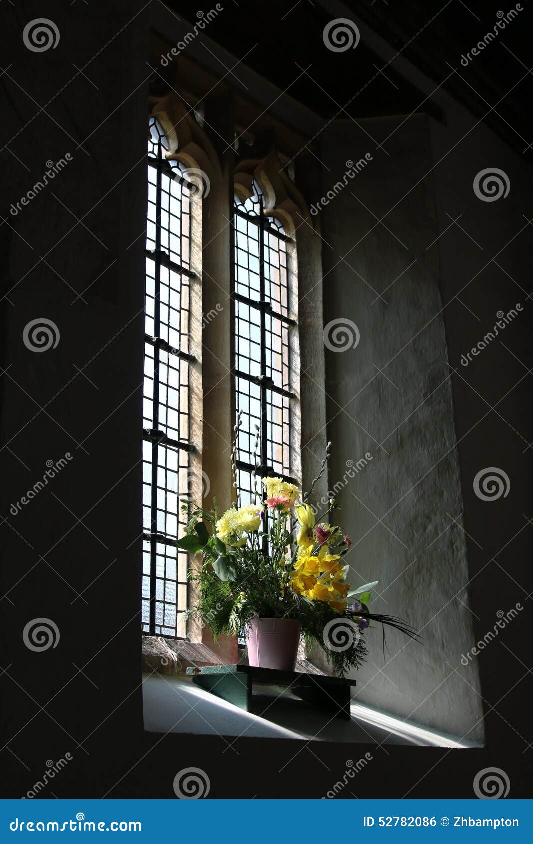 Light through Church Window with Flowers Stock Photo - Image of england ...