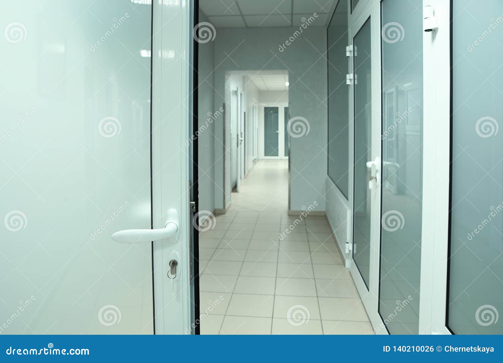 Light clean empty corridor stock photo. Image of doors - 140210026