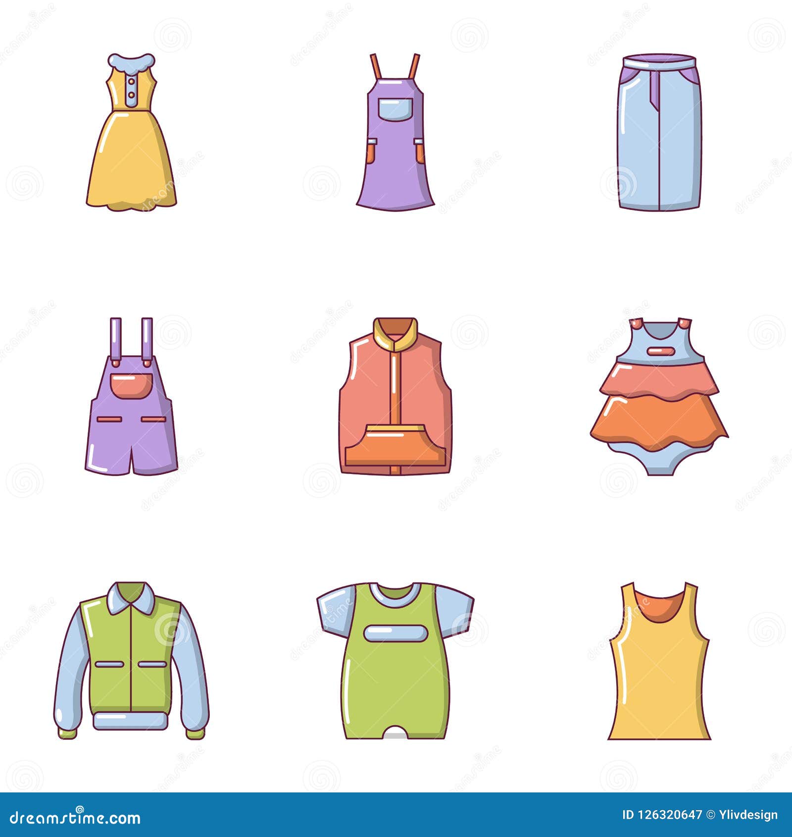 Light Clothing Icons Set, Cartoon Style Stock Vector - Illustration of ...