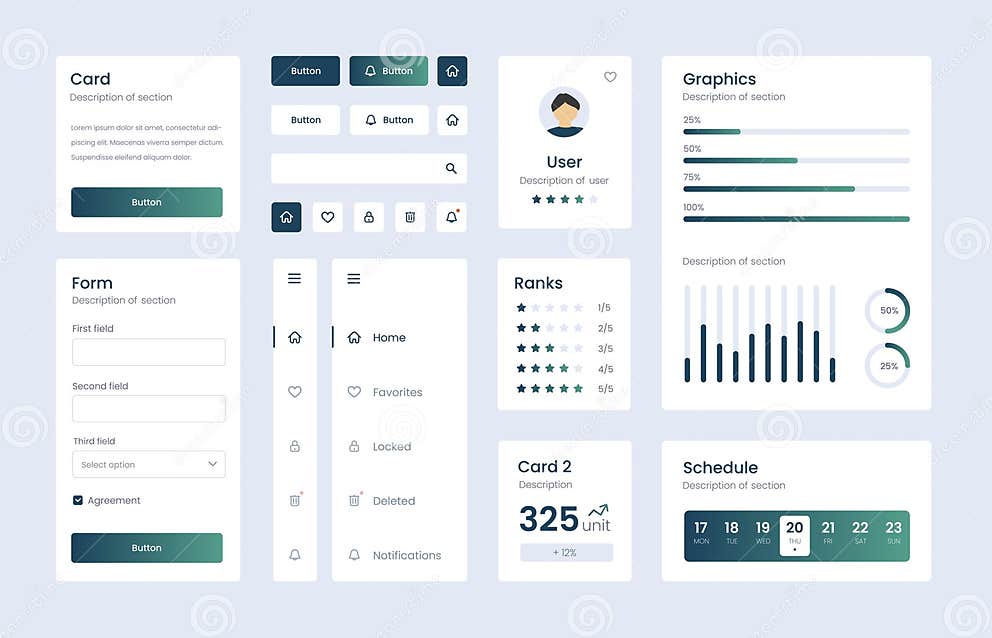 Light Collection of Gradient Ui Ux Elements. Ux Dashboard User Panel ...
