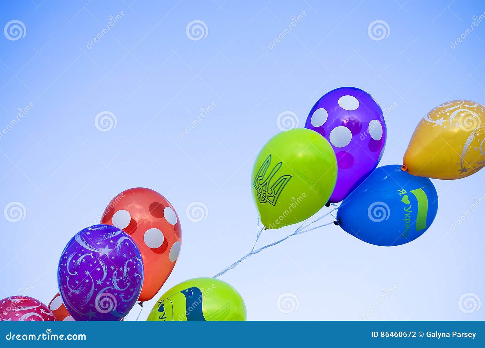 Light Colored Balloons Flying in the Sky Stock Photo - Image of party ...