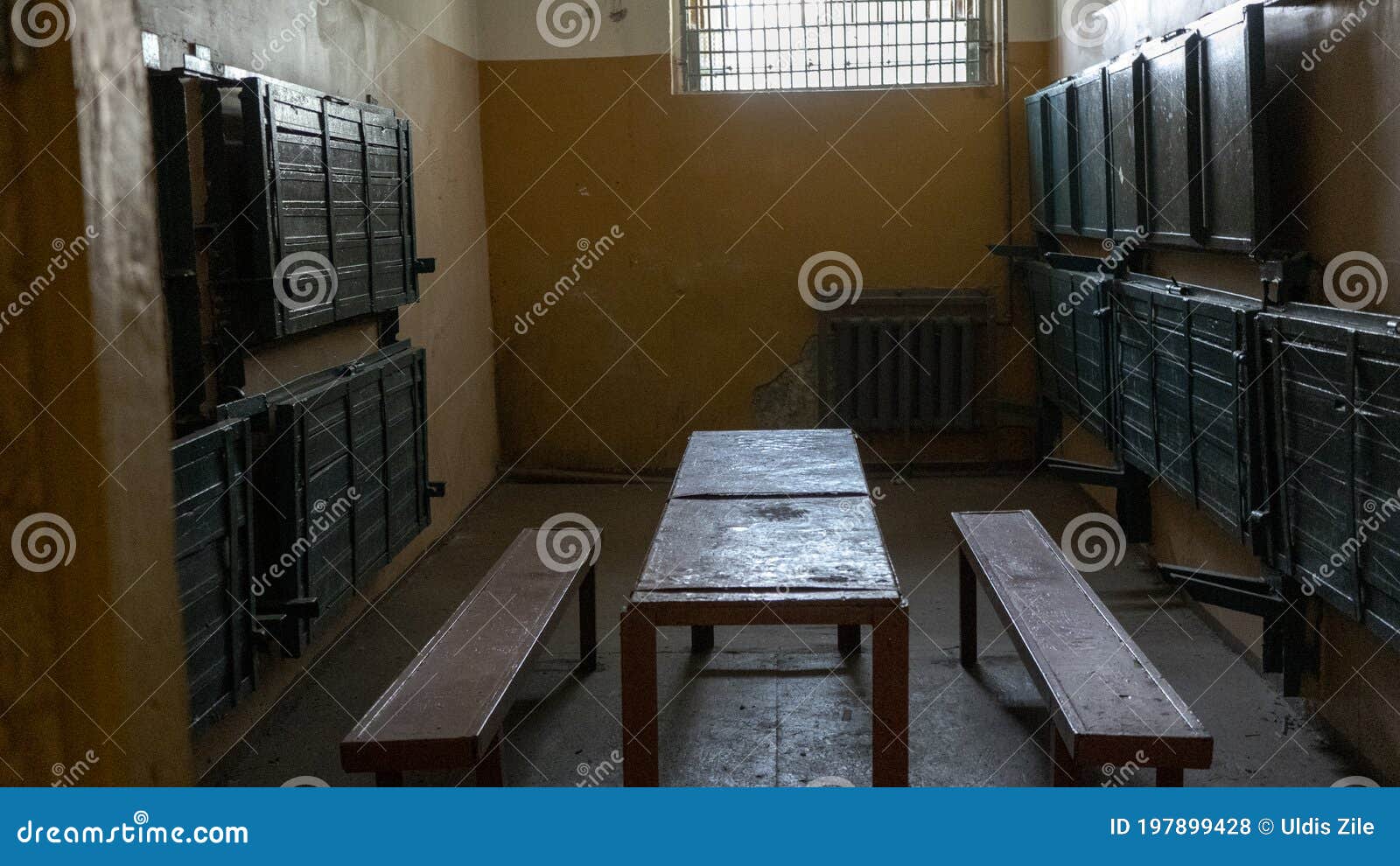 Light Coming in through Prison Cell Bars Window. Empty Jail Cells. Prison Interior Stock Photo ...