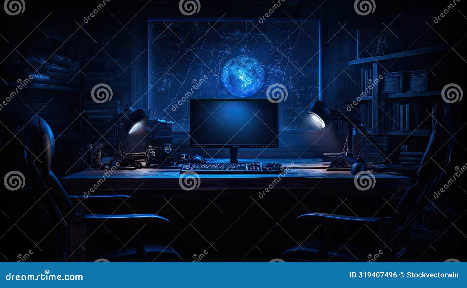 Light computer dark room stock illustration. Illustration of dark ...