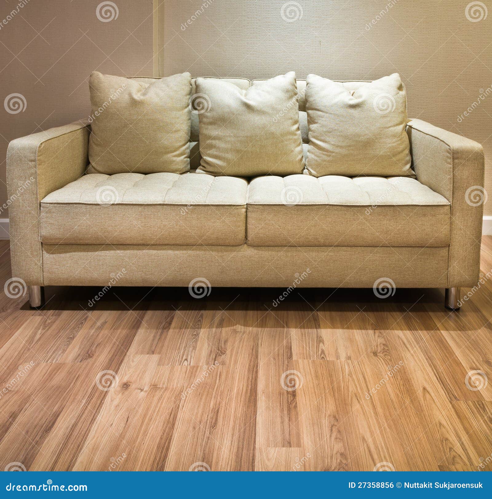 Light Cream Modren Sofa on Wood Floor Stock Photo - Image of style ...