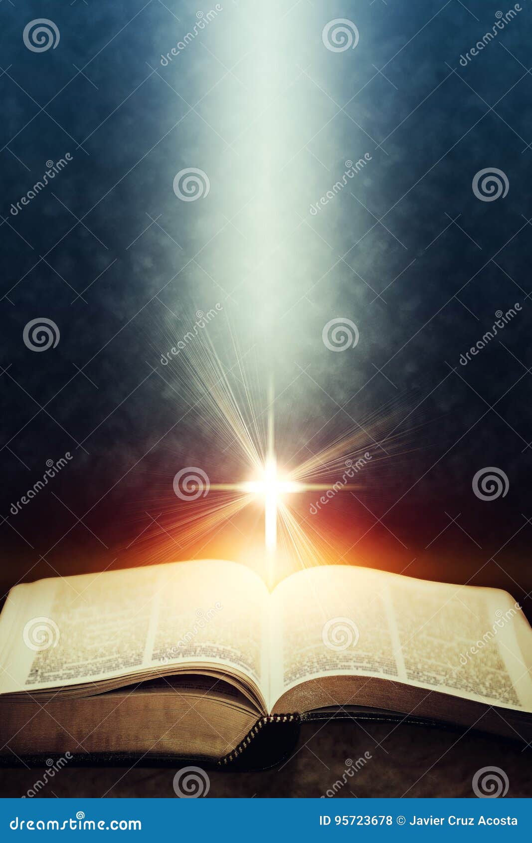 Light from Cross Illuminating the Holy Bible Stock Photo - Image of ...