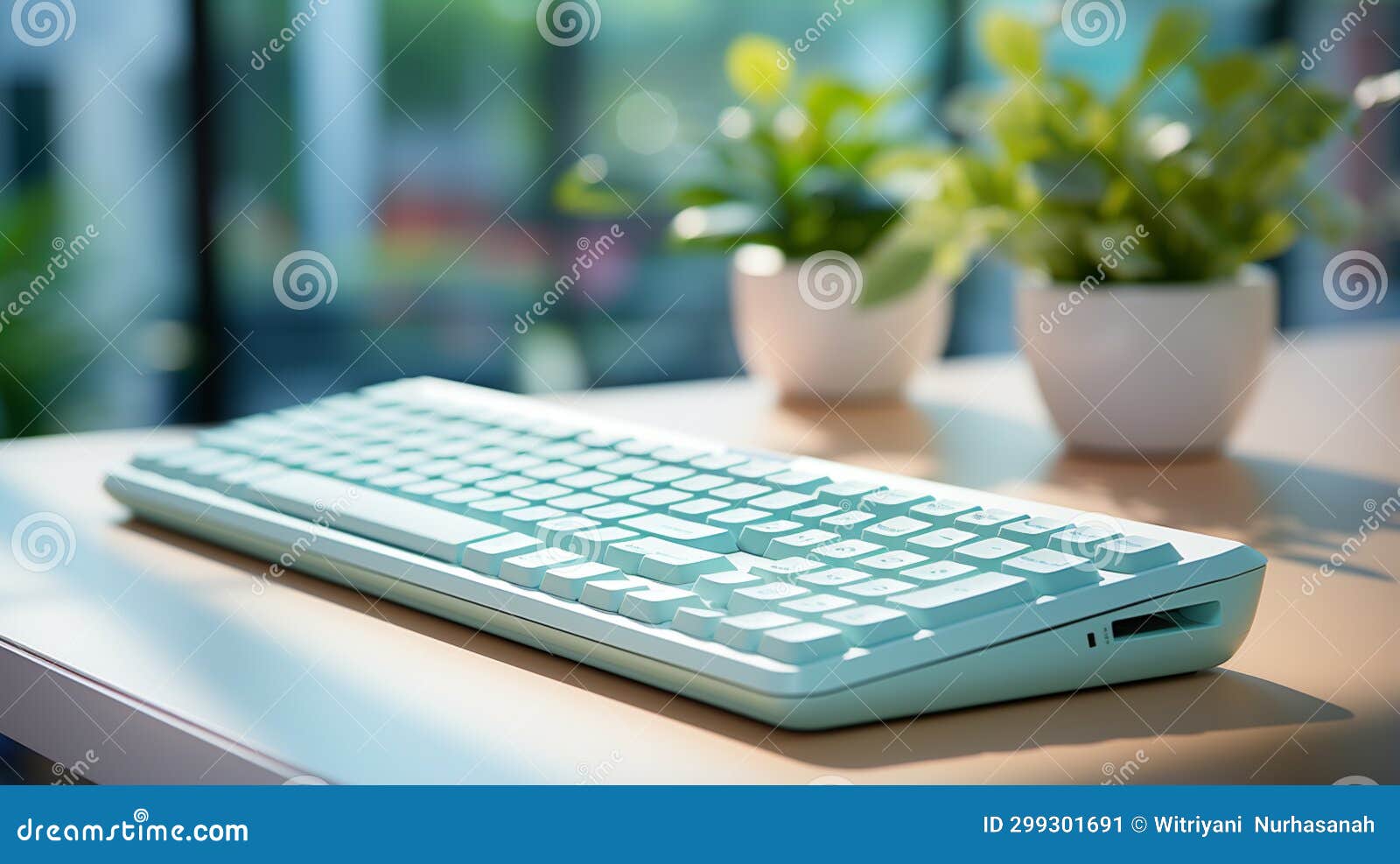 Light Cyan Computer Keyboard on the Table. Generative AI Stock Image ...