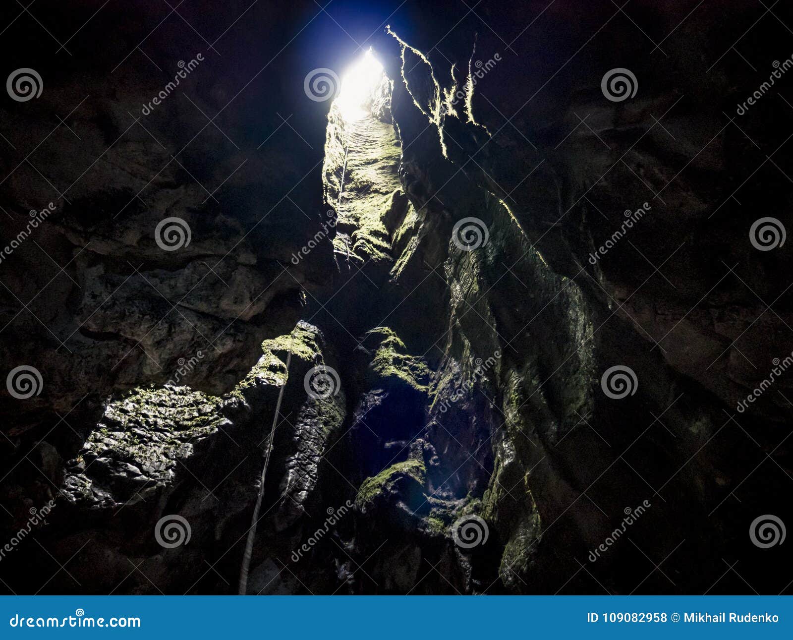 Light in the Deep Cave, Rock Climbing Stock Photo - Image of island ...