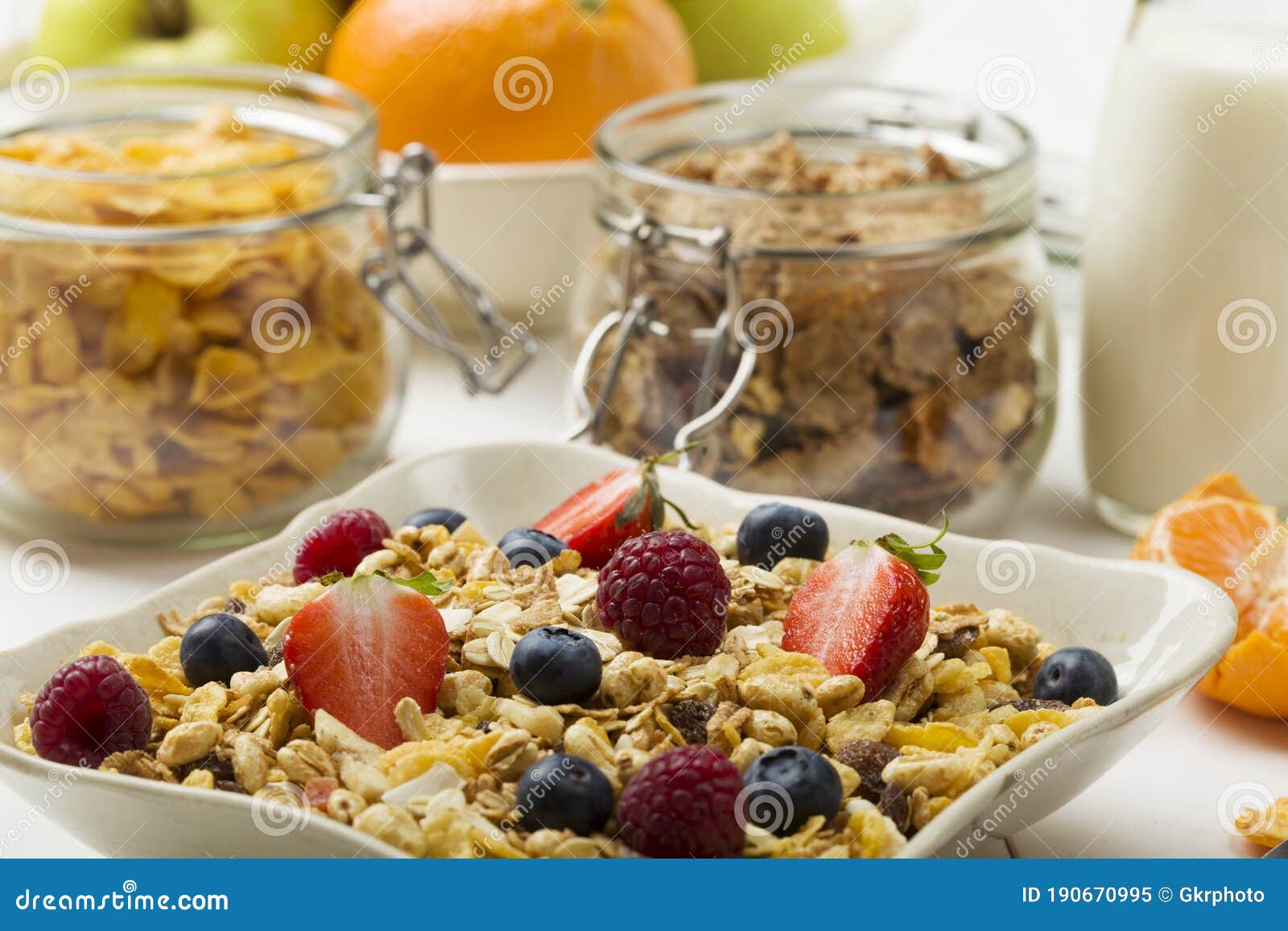 Light, Delicious Breakfast with Cereal Stock Image - Image of cereal ...
