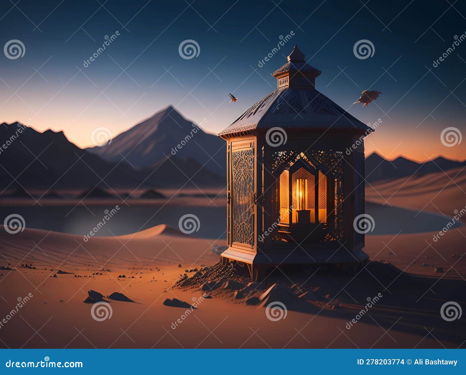 A Light in the Desert with Mountains in the Background Stock ...