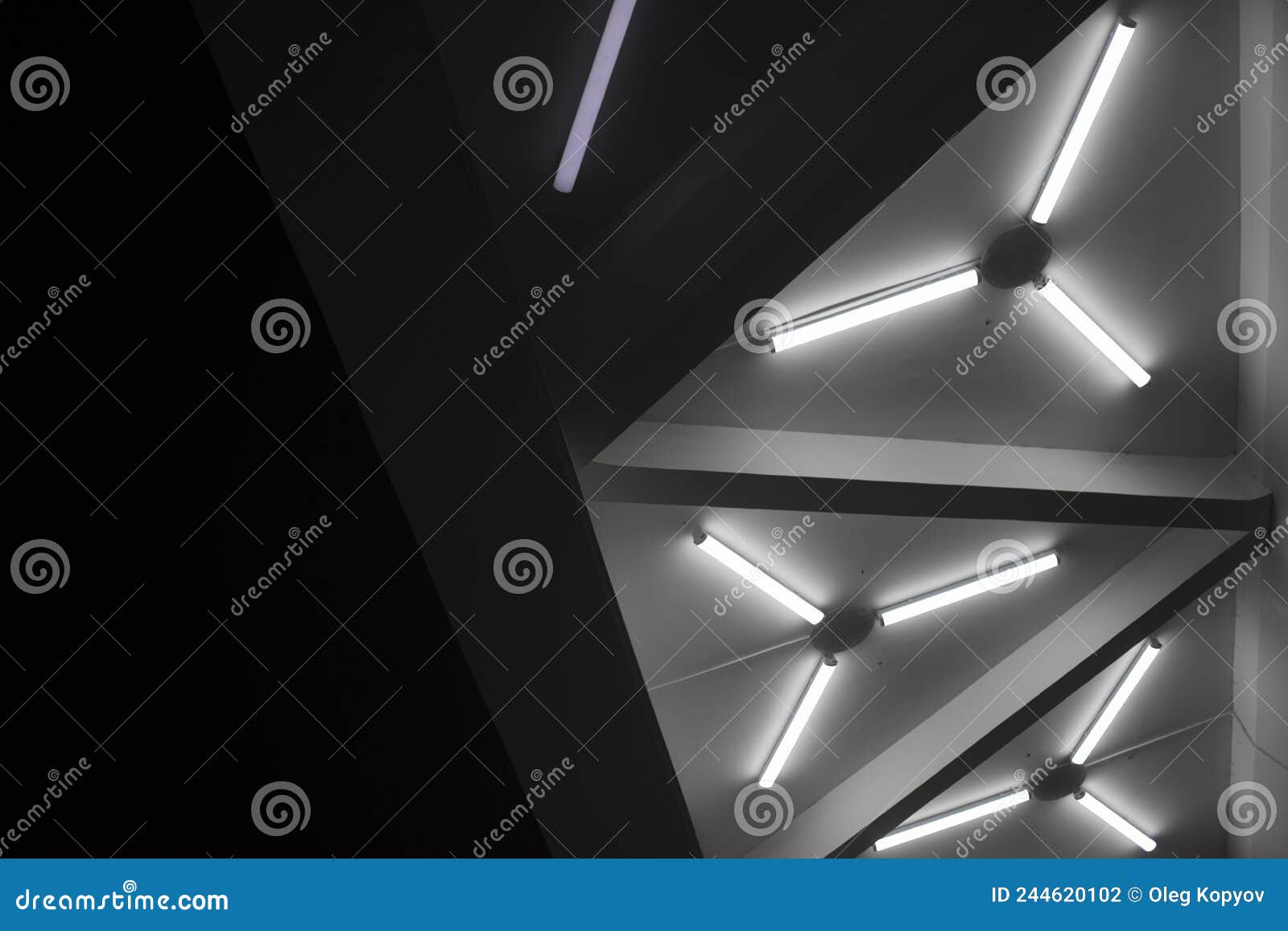 Light Design. Fluorescent Lamps on Ceiling. Triangles of Lamps Stock ...