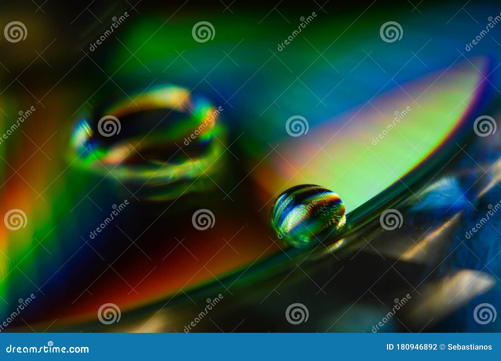 Light Diffraction Showing Rainbows on Water Drops Stock Photo - Image ...