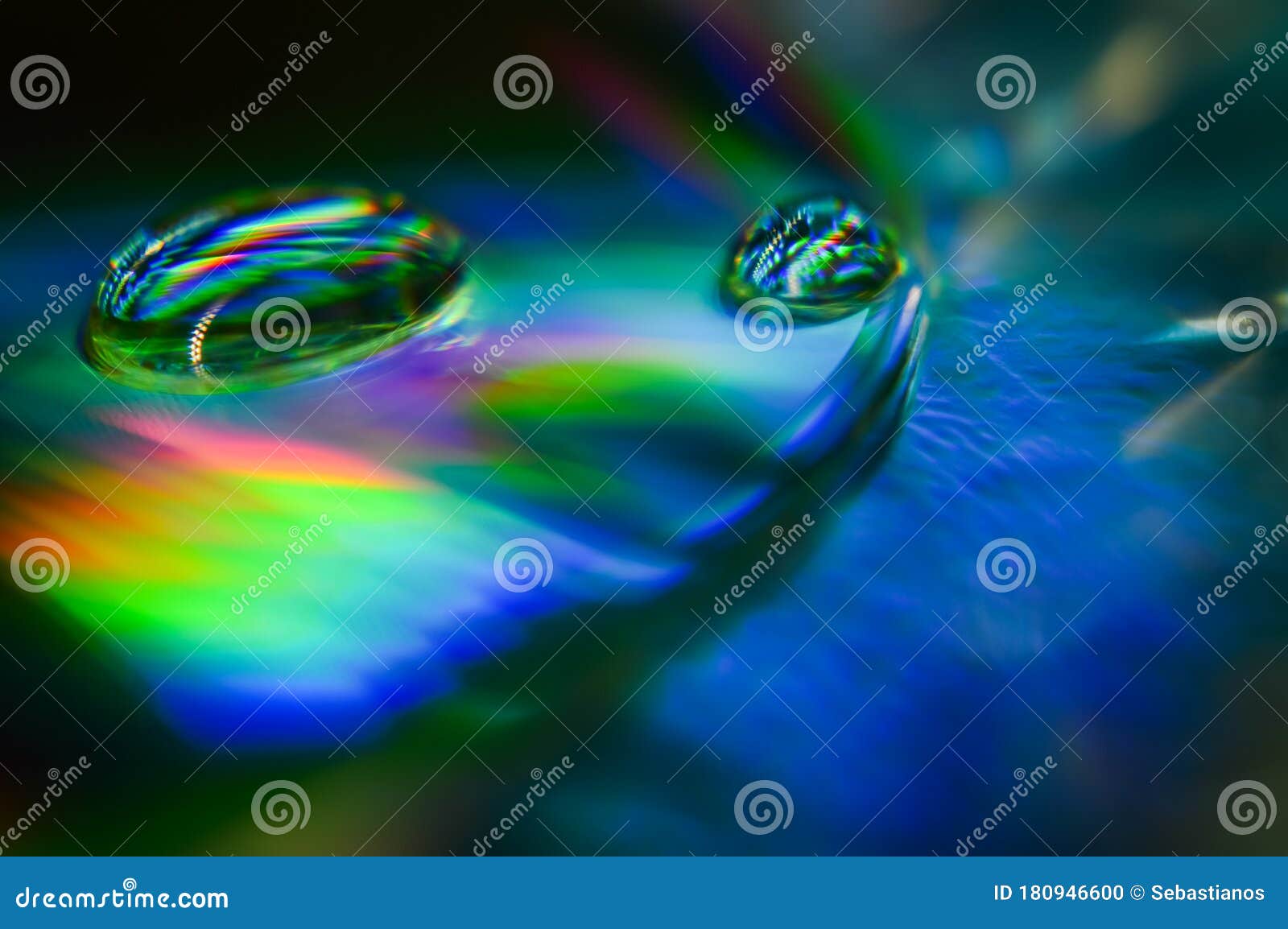 Light Diffraction Showing Rainbows on Water Drops Stock Photo - Image ...