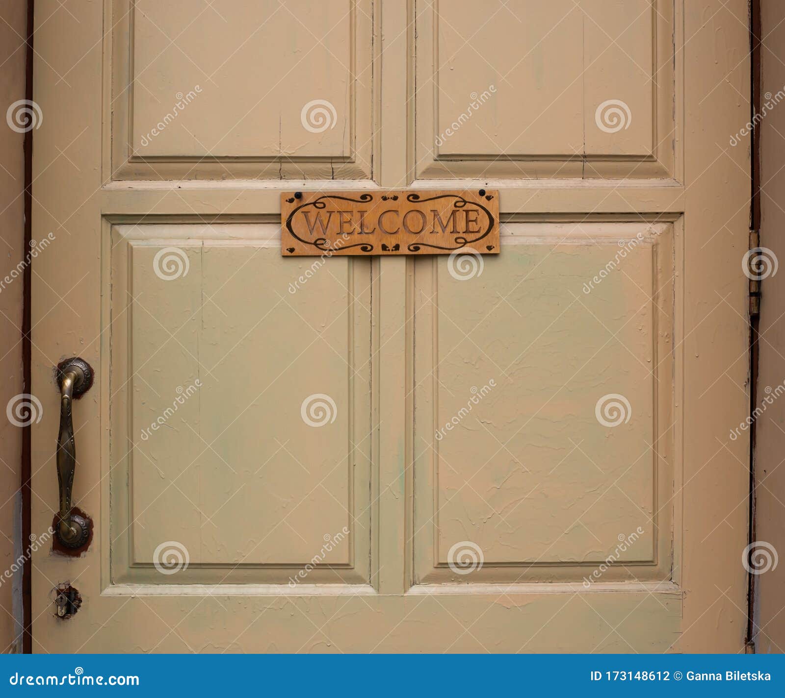 Light Door in the Middle with a Welcome Sign Stock Photo - Image of ...