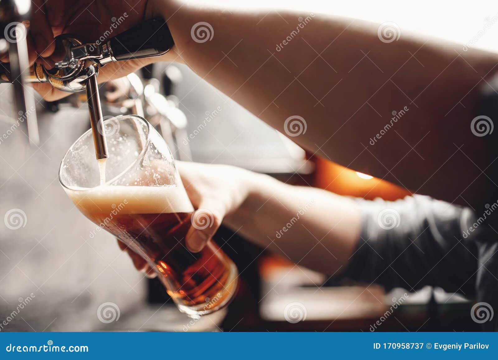 Light Draft Cold Beer Pour in Glass from Crane in Pub Stock Image ...
