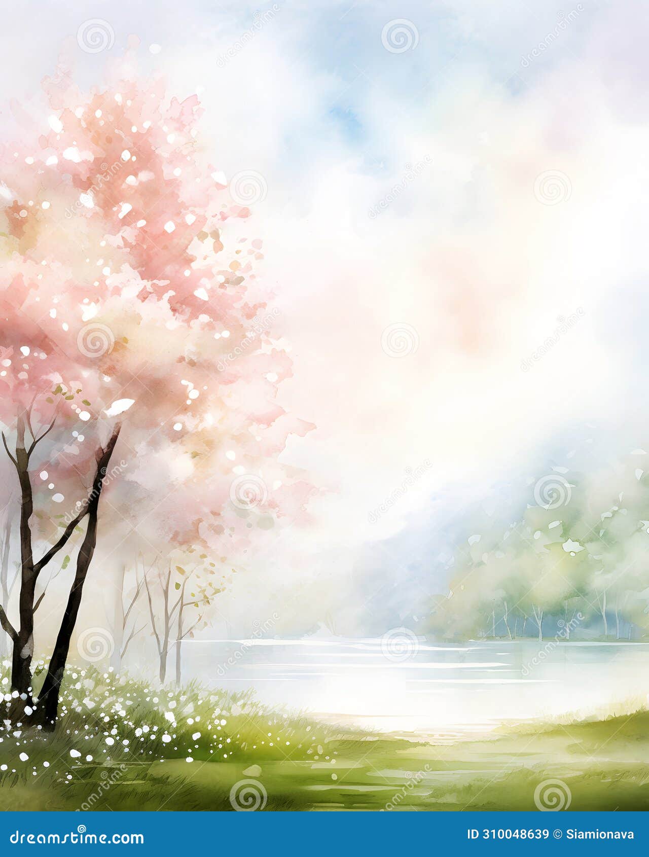 Light Dreamy Watercolor Illustration of Spring Forest Stock ...