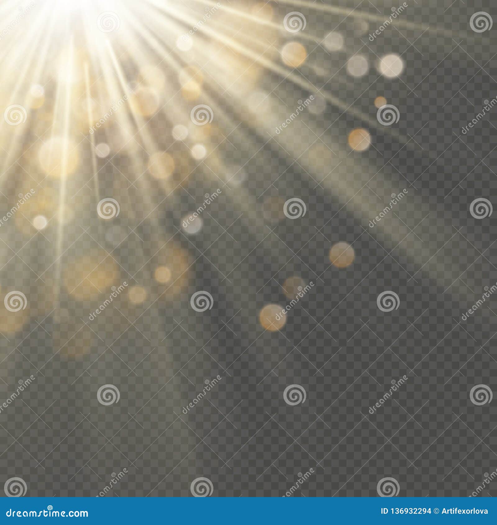 Light Effect with Glitter, Sequins. Shining Rays with Bokeh. Sun ...