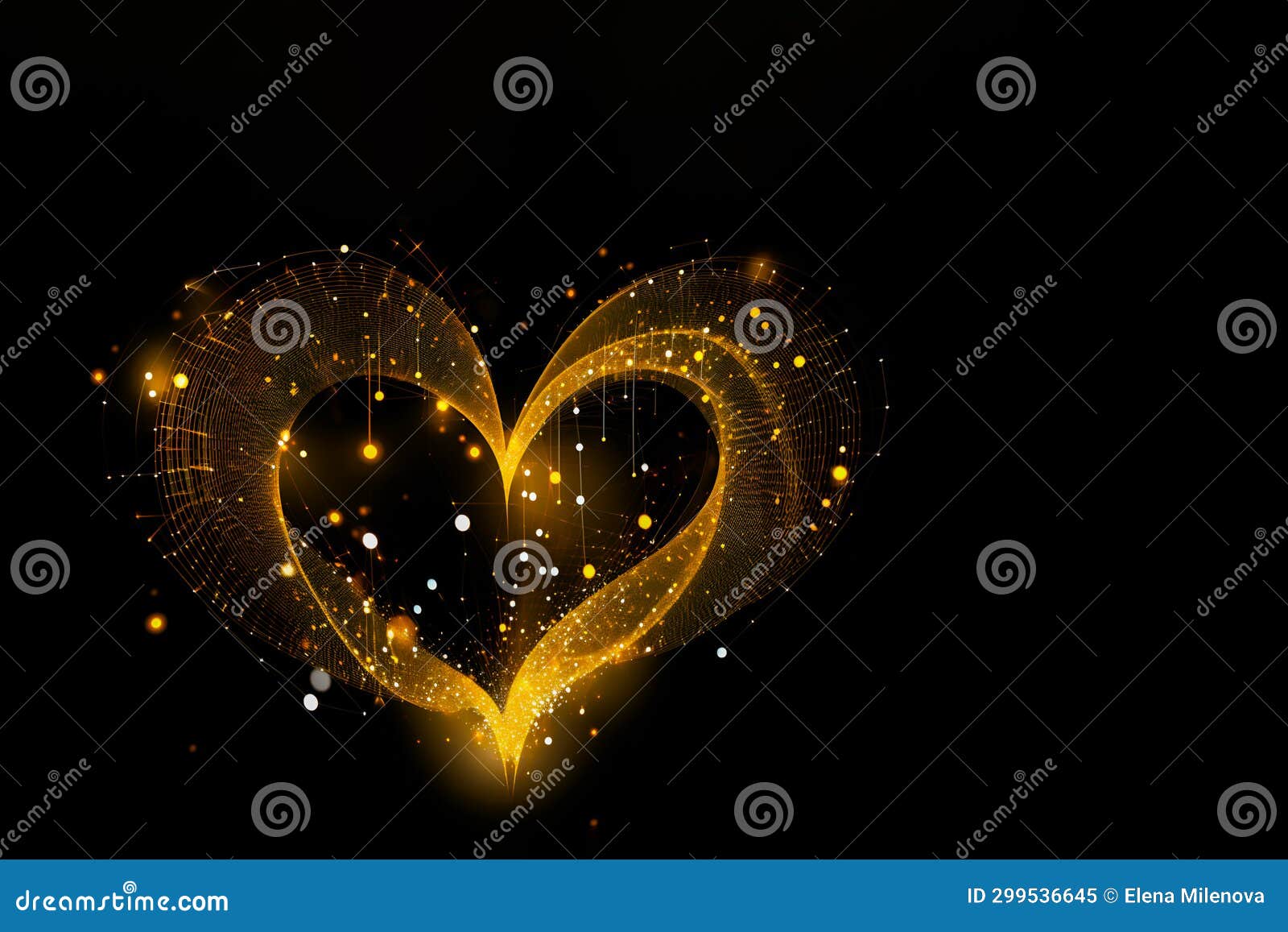 Light Effect Heart Shape on a Black Background. Gold Glowing Neon Heart ...