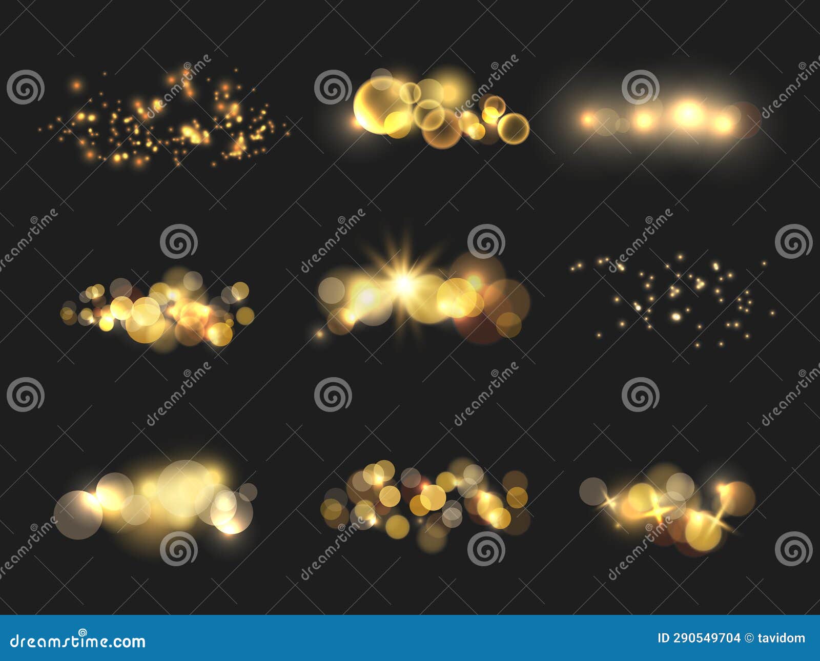 Light Effect Set. Isolated Gold Transparent Light Objects Set. Sunlight ...