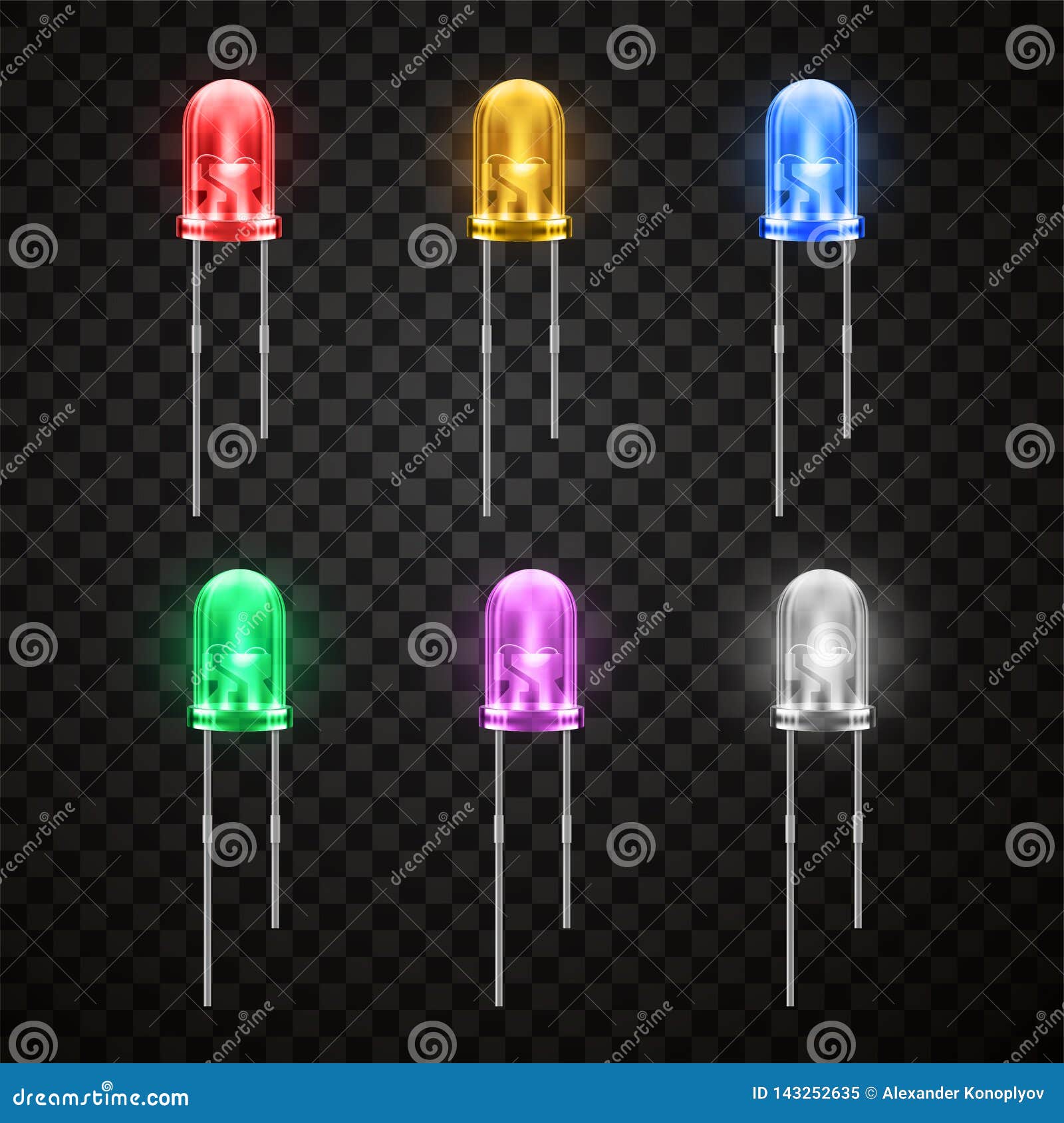 Light Emitting Bright Diode, Realistic Style Set Cartoon Vector ...