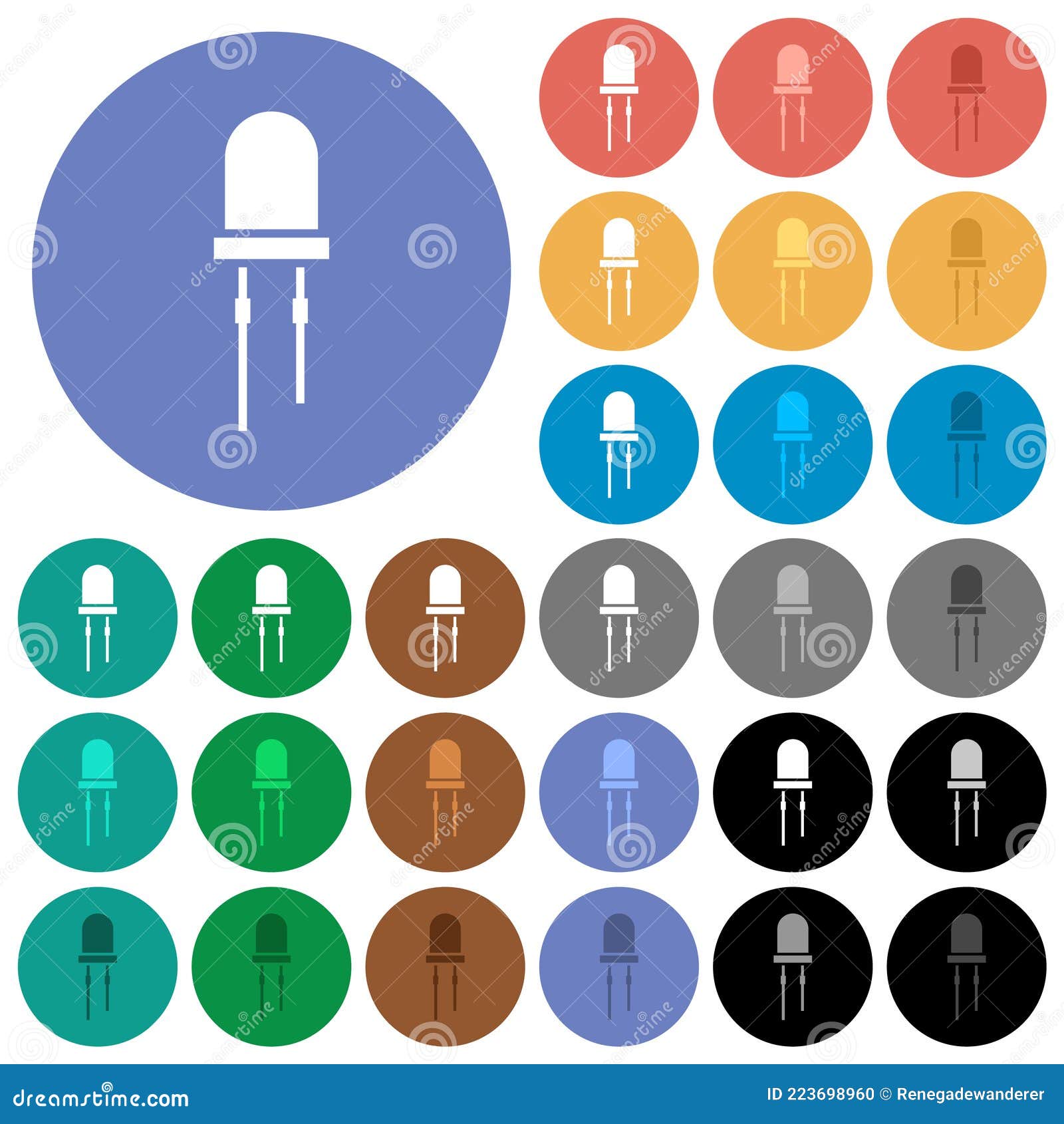 Light Emitting Diode Round Flat Multi Colored Icons Stock Vector ...
