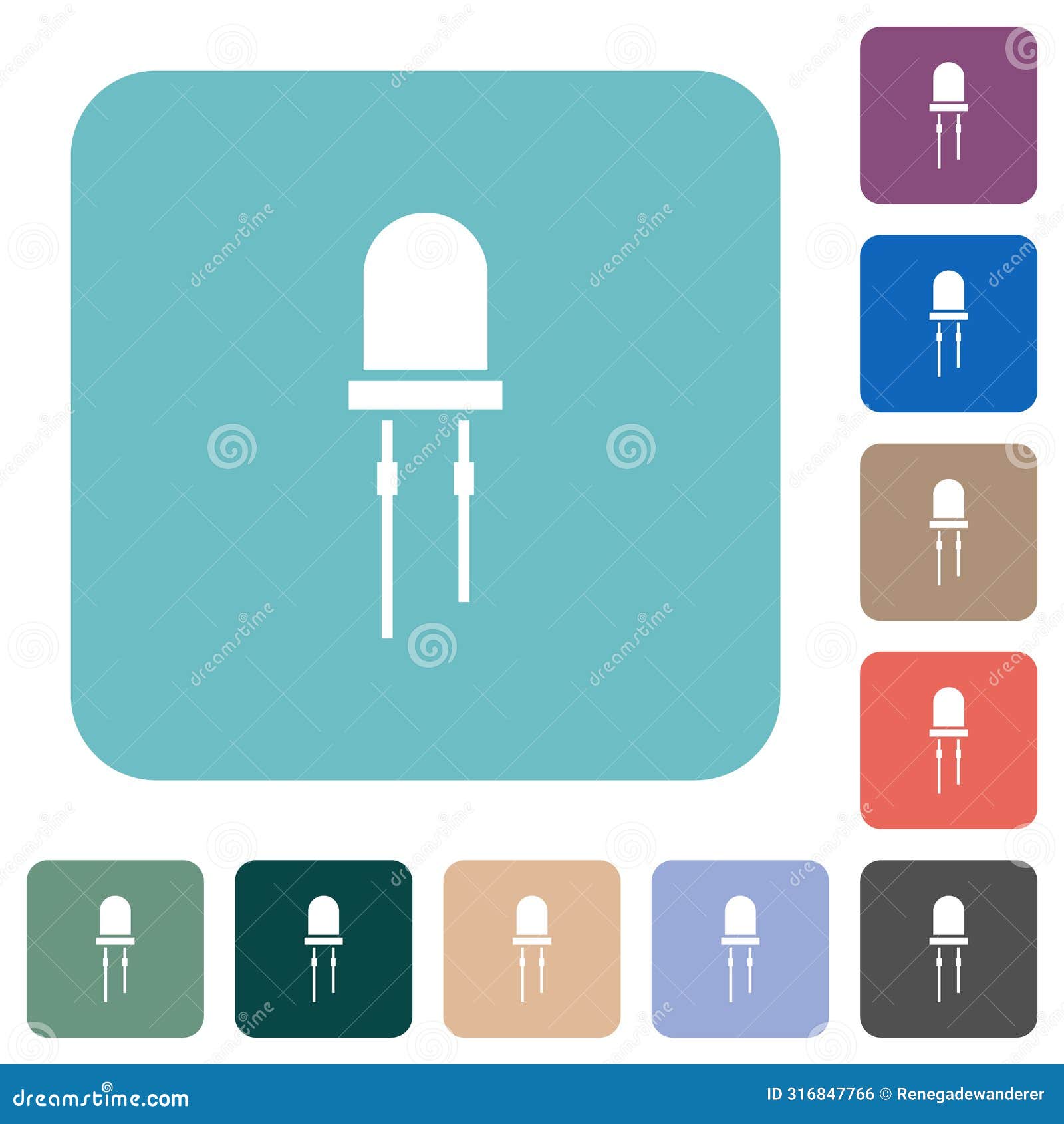 Light Emitting Diode Rounded Square Flat Icons Vector Illustration ...