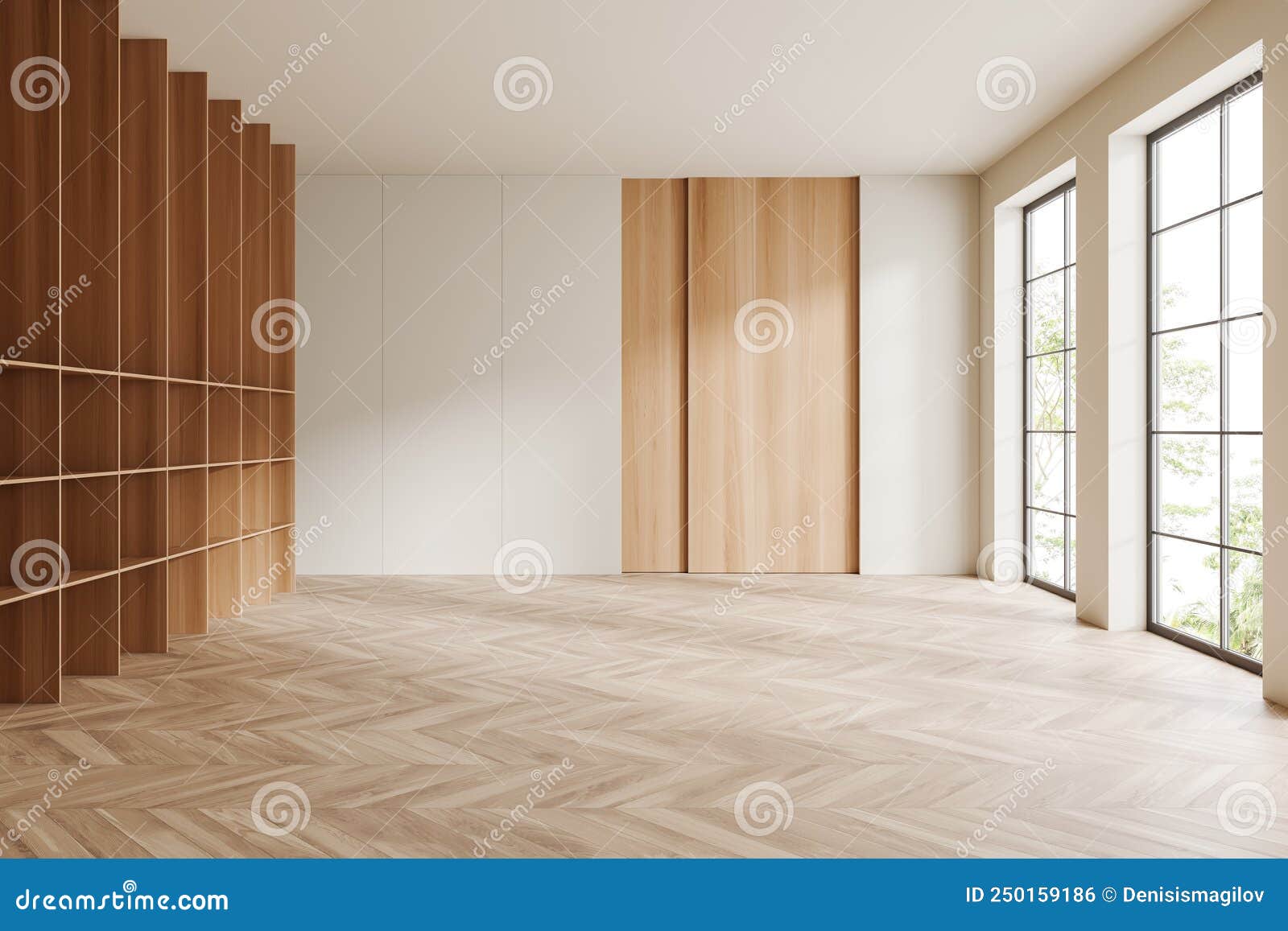 Light Empty Studio Apartment and Panoramic Window with Tropics Stock ...