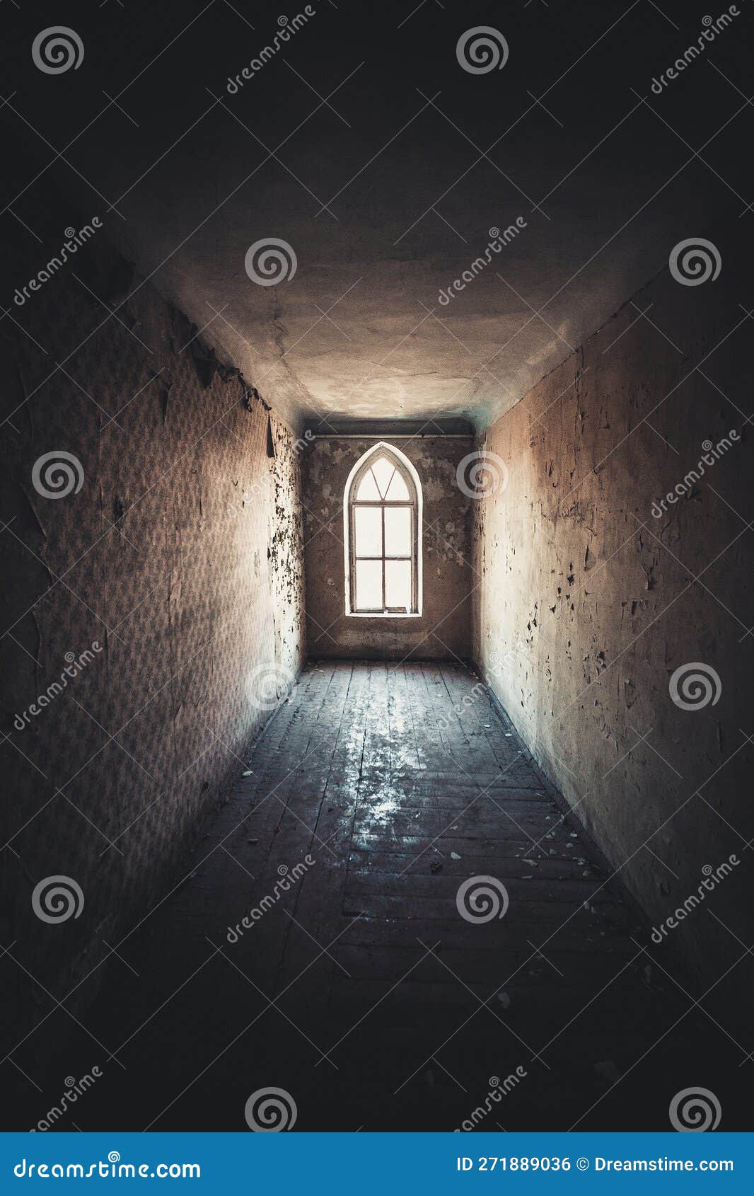 Light at the End of a Dark Abandoned Corridor Stock Photo - Image of ...
