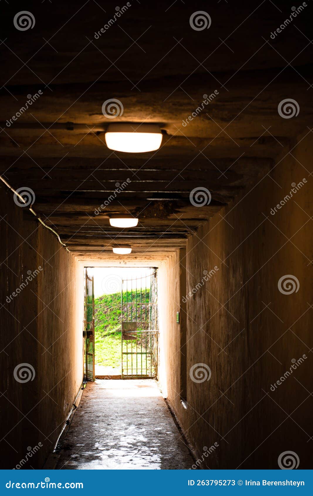 Light at the End of Tunnel. Empty Abandoned Bunker Interior of Dark ...