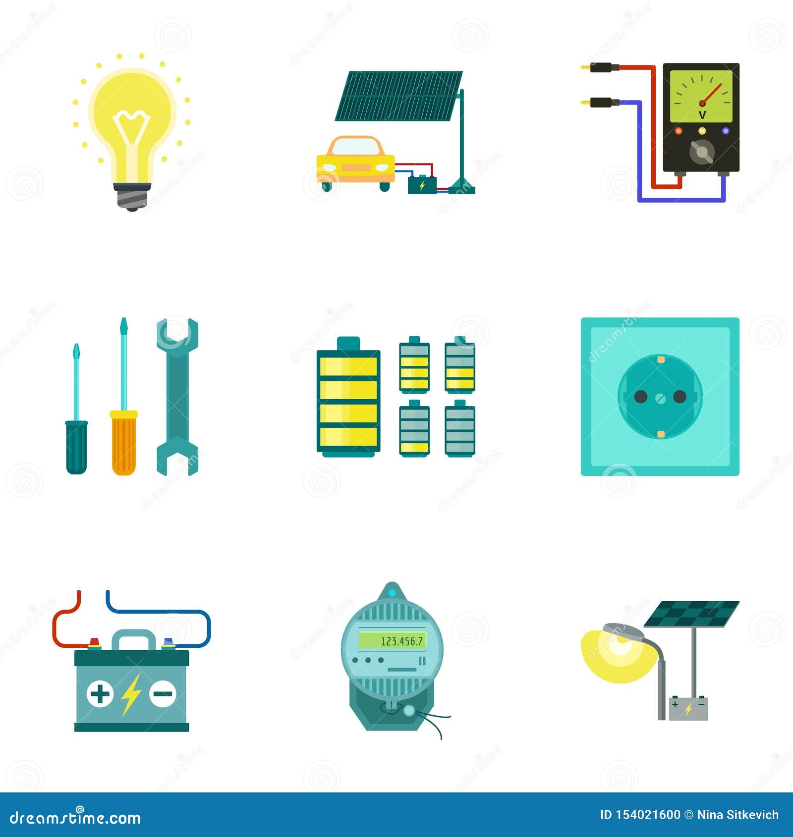 Light Energy Icon Set, Flat Style Stock Vector - Illustration of plant ...