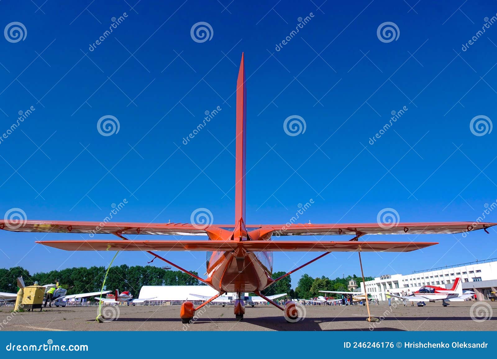 Light-engine Training Aircraft of Red Color on the Runway. Back View ...