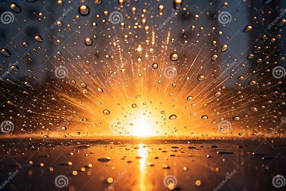 Light Explosion. Zoomed Raindrops on Illuminated Window Create an ...