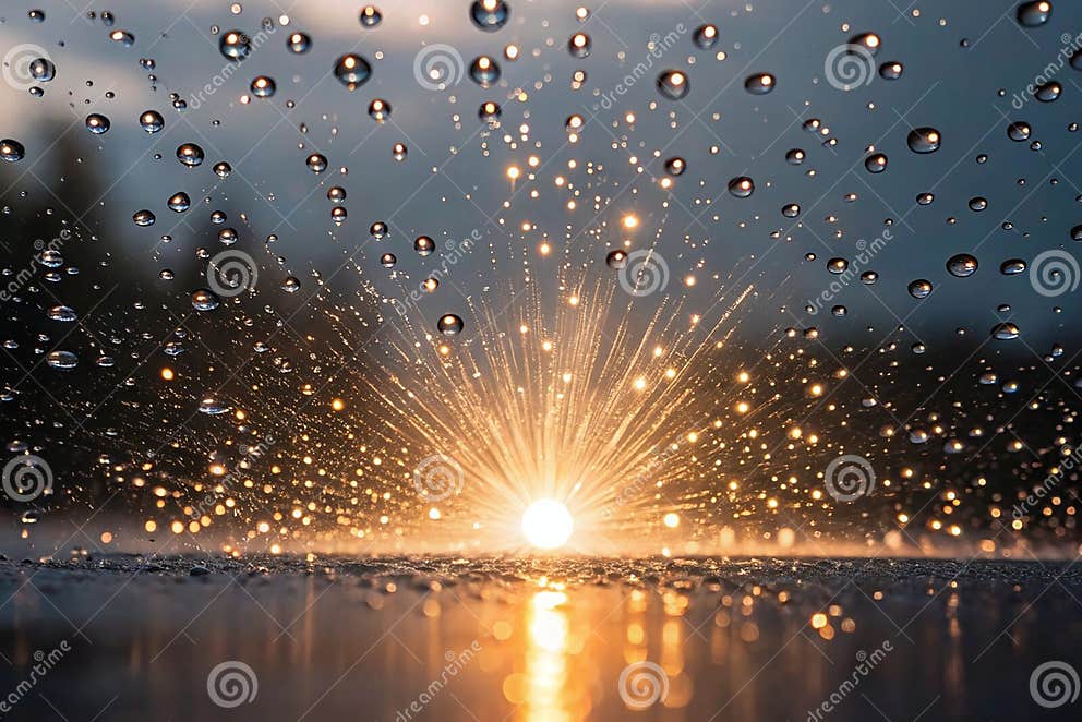 Light Explosion. Zoomed Raindrops on Illuminated Window Create an ...