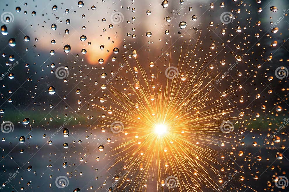 Light Explosion. Zoomed Raindrops on Illuminated Window Create an ...