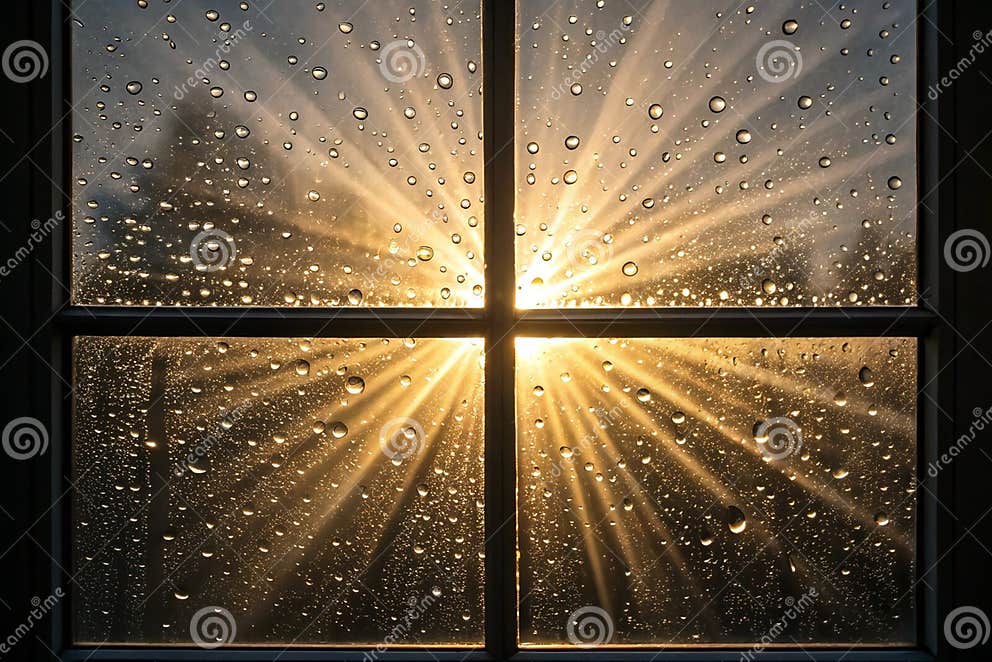Light Explosion. Zoomed Raindrops on Illuminated Window Create an ...
