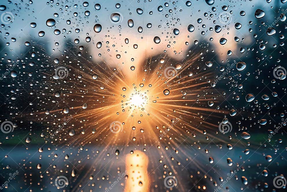 Light Explosion. Zoomed Raindrops on Illuminated Window Create an ...